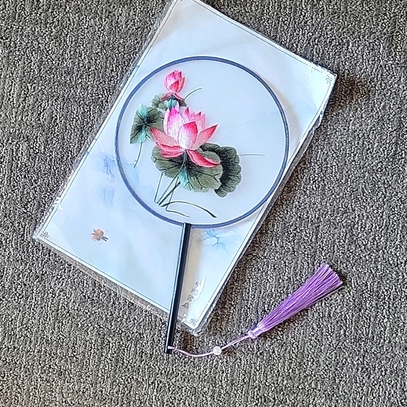 Other | New Hand Embroidered Chinese Style Fan Lotus Flower | Poshmark